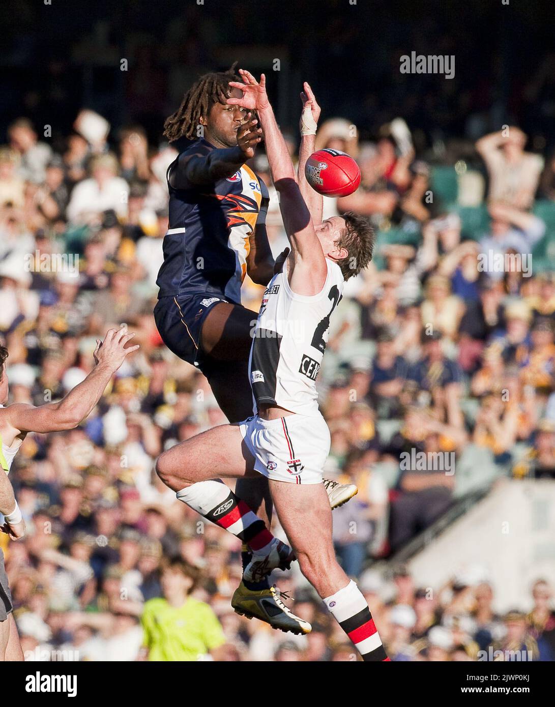 Nic Naitanui for the Eagles and Jason Blake for St Kilda during the ...