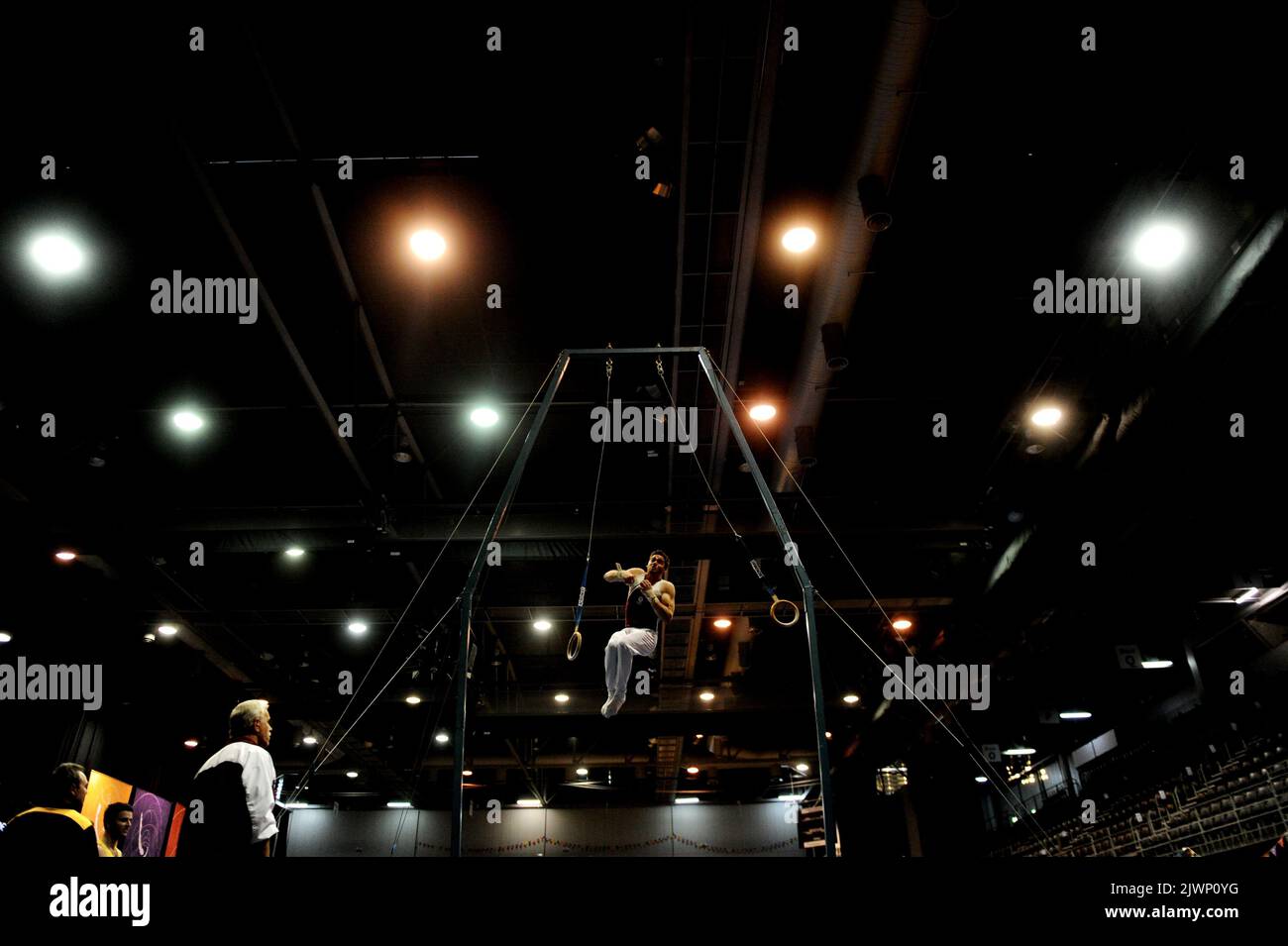 Australian gymnast Thomas runs through his rings routine during the ...