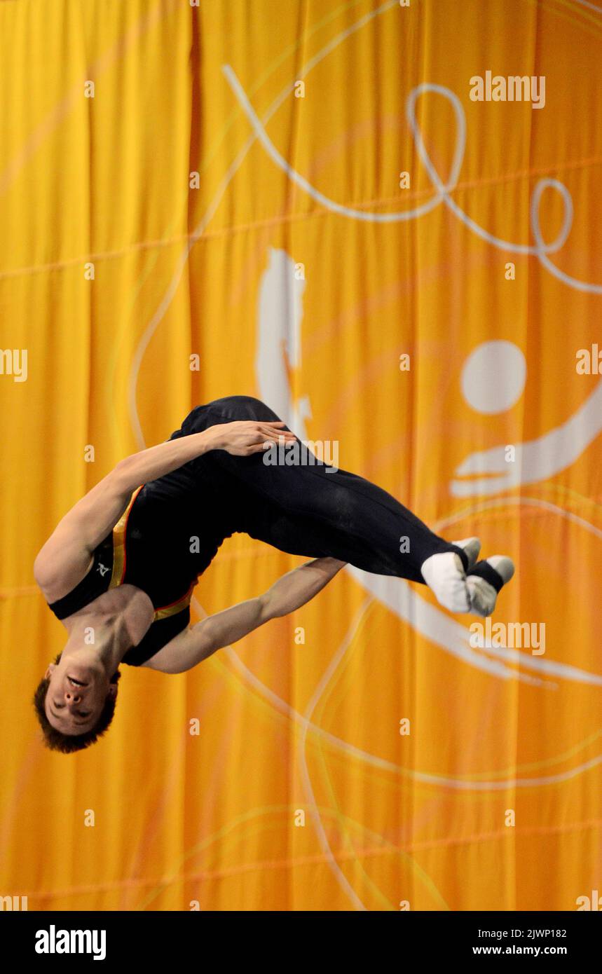 Australian trampolinist Blake Gaudry competes in the Trampoline Senior ...