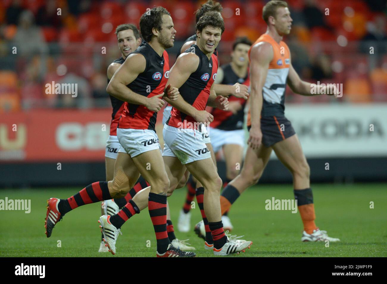 Essendon celebrate another goal against the GWS Giants during their ...