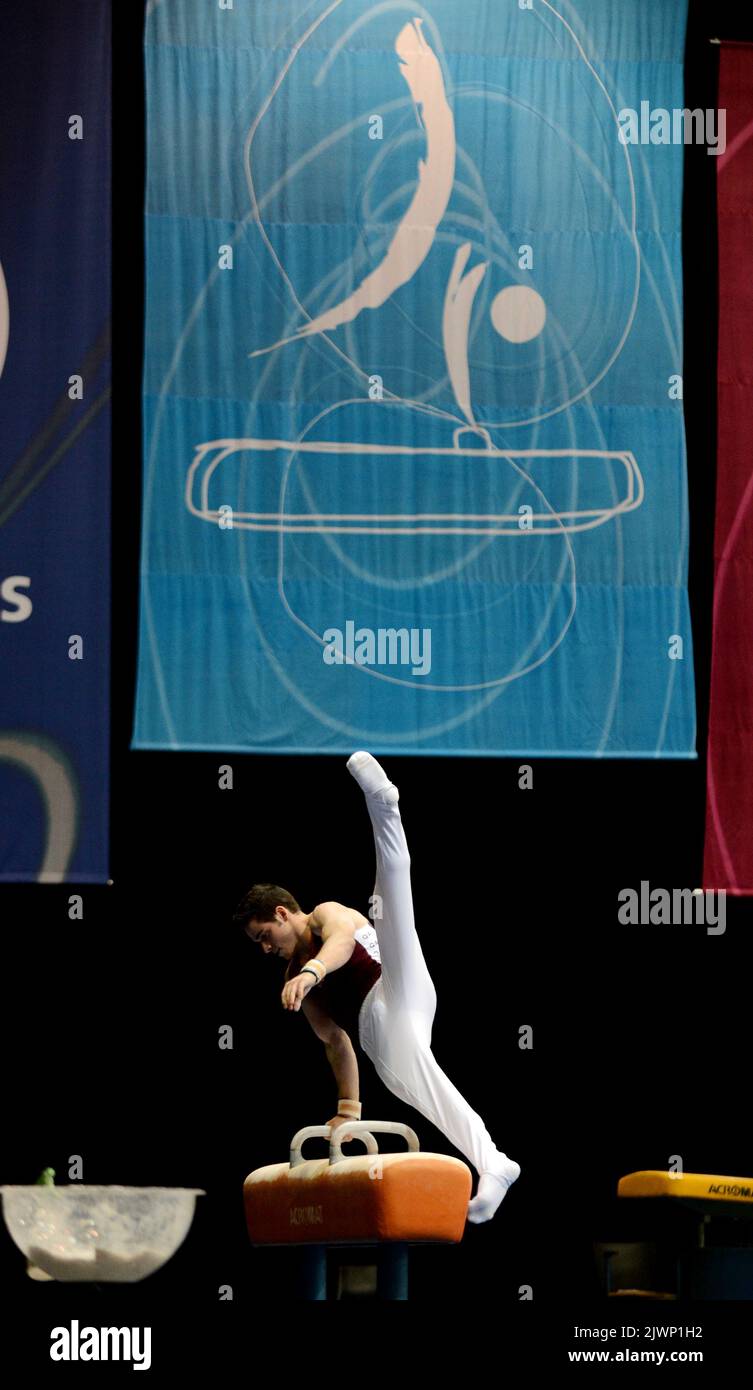 Australian gymnast Thomas Pichler competes on the vault at the 2012 Men ...