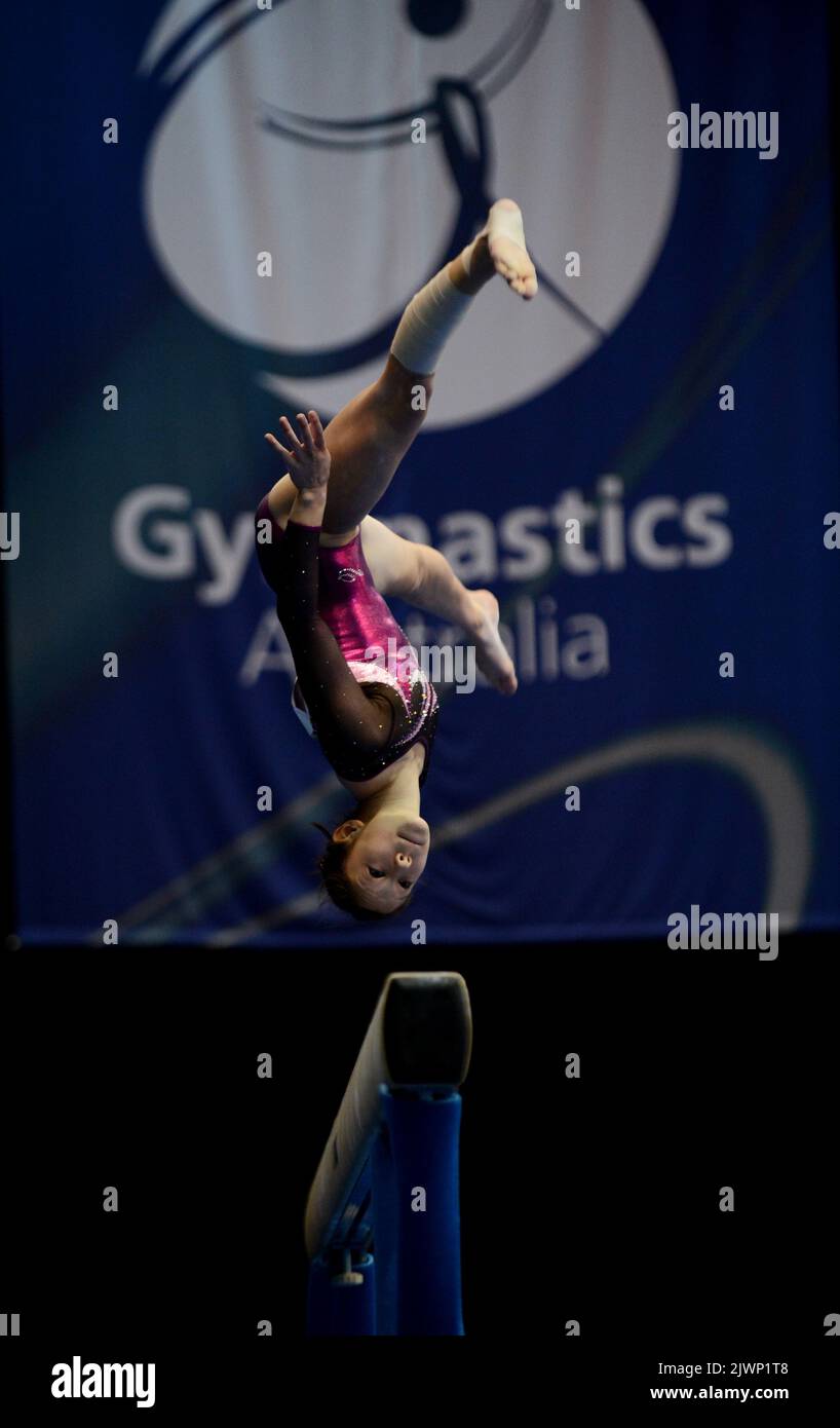 Australian gymnast Angela Donald of VIC competes on the beam in the ...