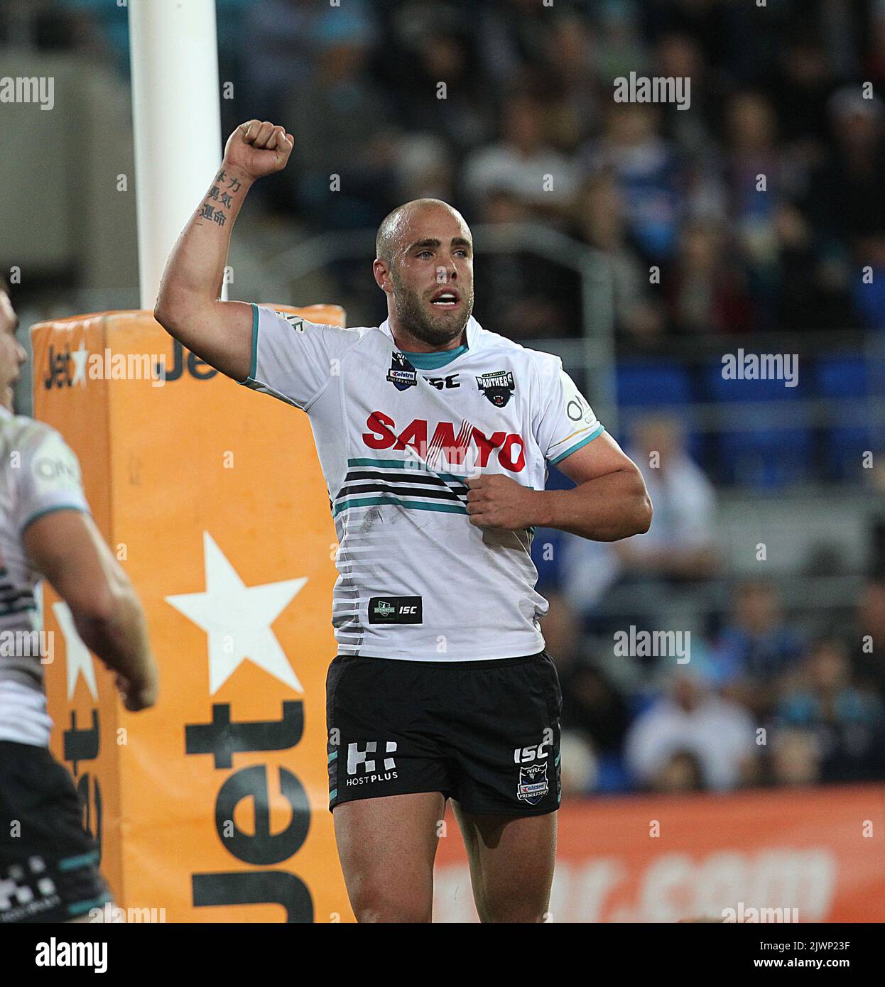 Adrian Purtell celebrates a try during the NRL round 13, Gold Coast ...