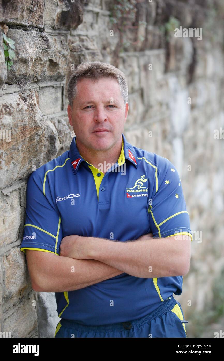 Wallabies forwards coach Andrew Blades is pictured at press conference ...