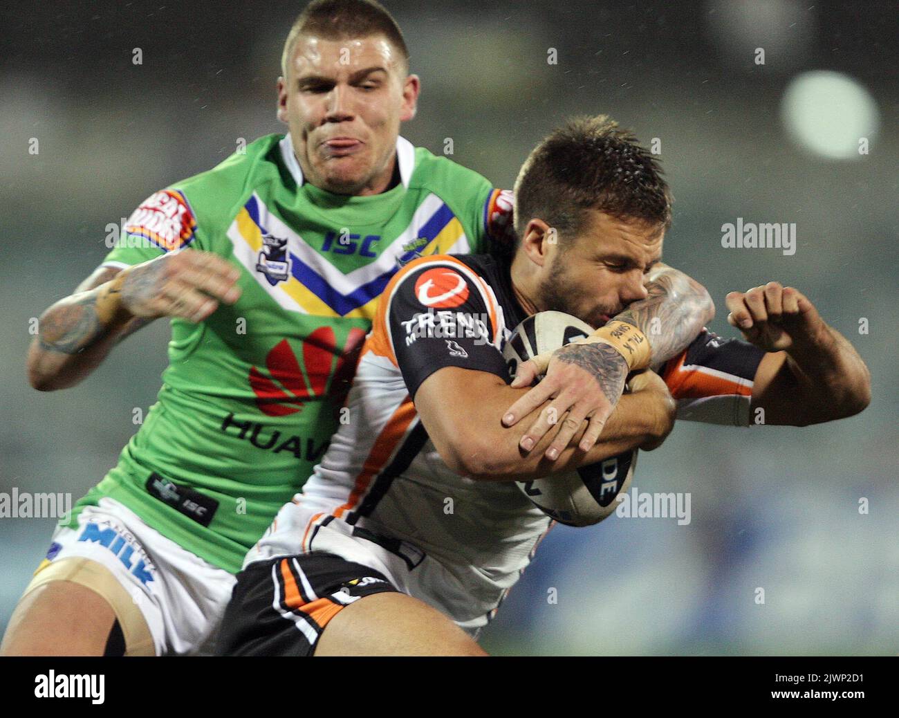 Beau Ryan caught high by Josh Dugan during the NRL Round 13, match ...