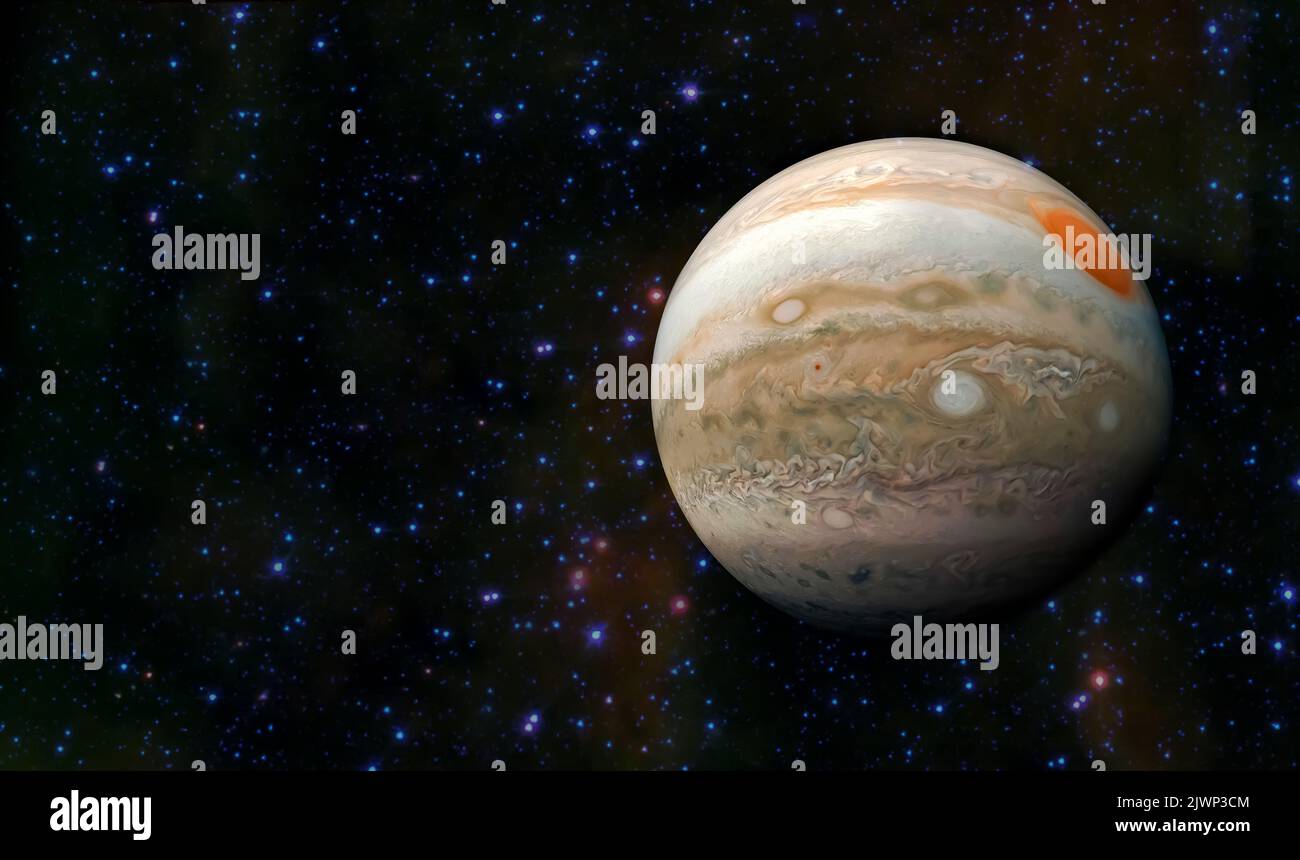 Jupiter planet and stars in space. Elements of the image furnished by ...