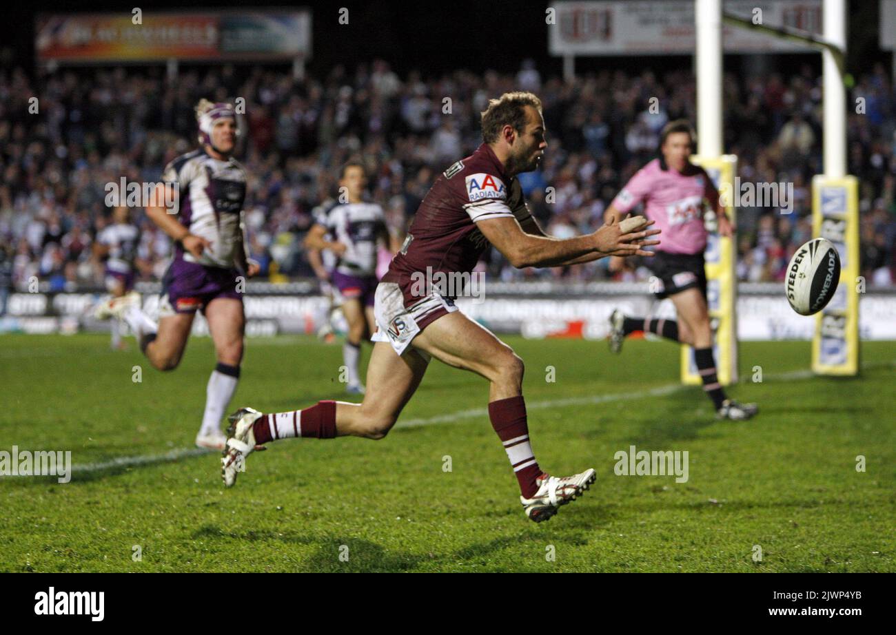 Brett Stewart scores his second try during the Sea Eagles and Melbourne ...