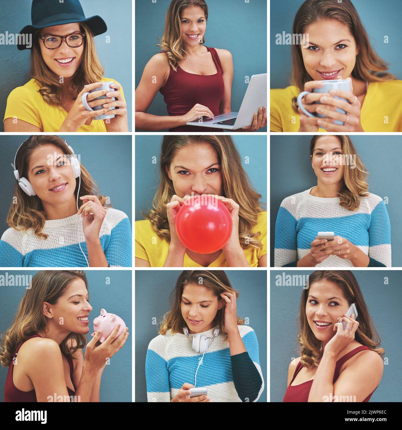 The many aspects of her life. Composite image of a young woman posing ...