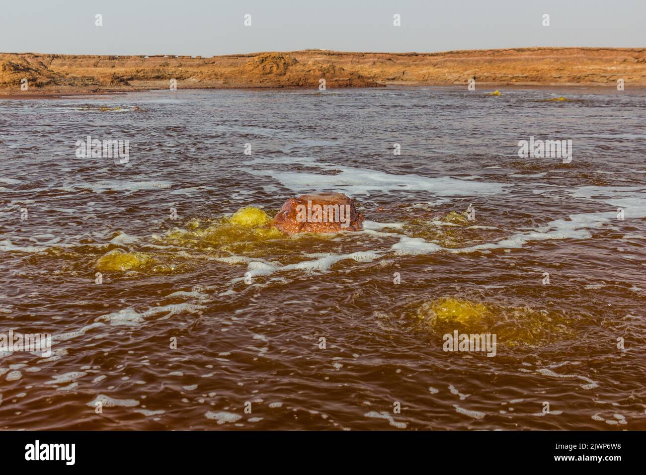 Gaet'ale Pond in Danakil depression, Ethiopia. Hypersaline lake with bubbling gas Stock Photo ...