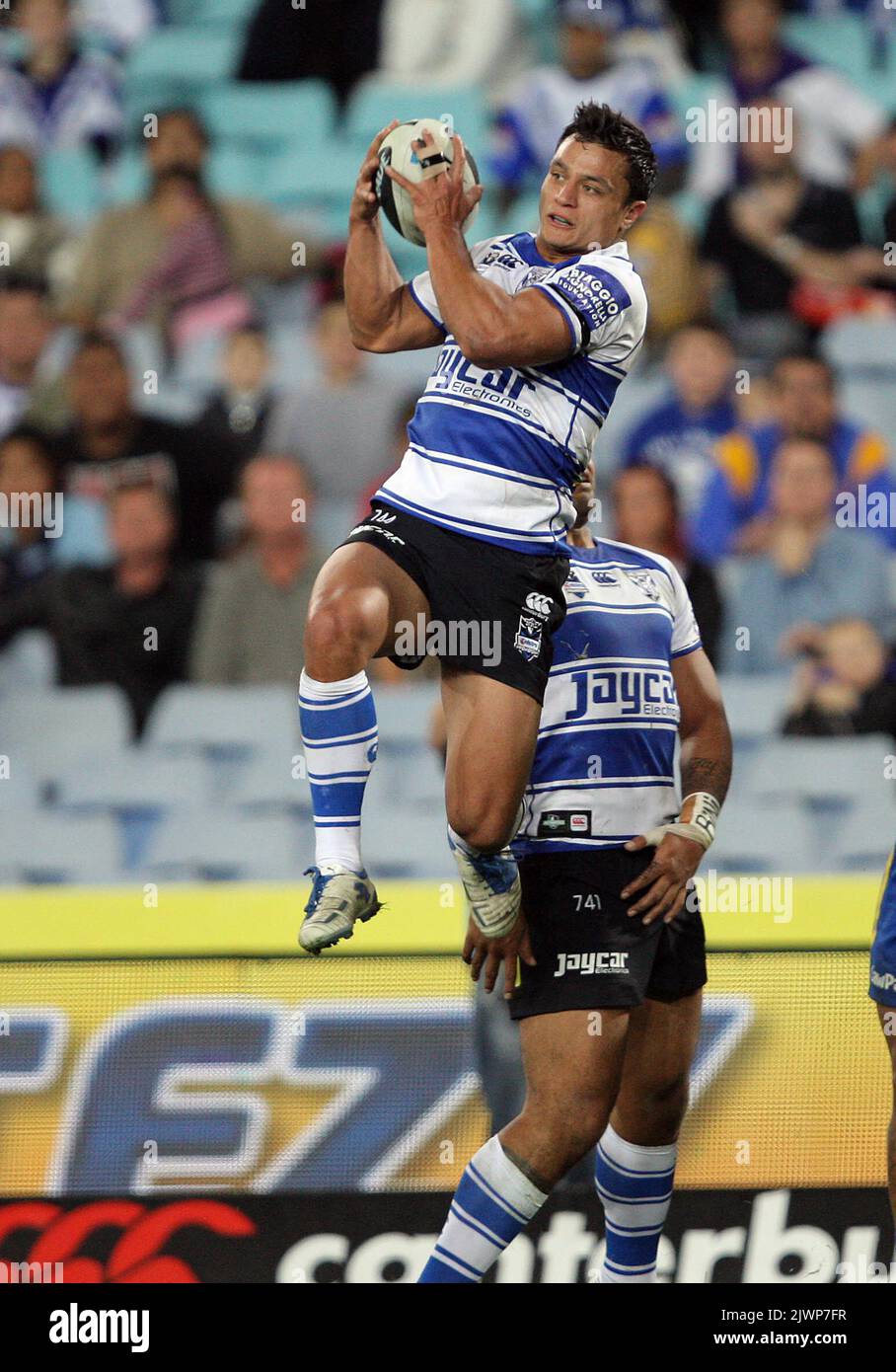 Sam Perrett in action during the NRL round 19 match between Canterbury ...