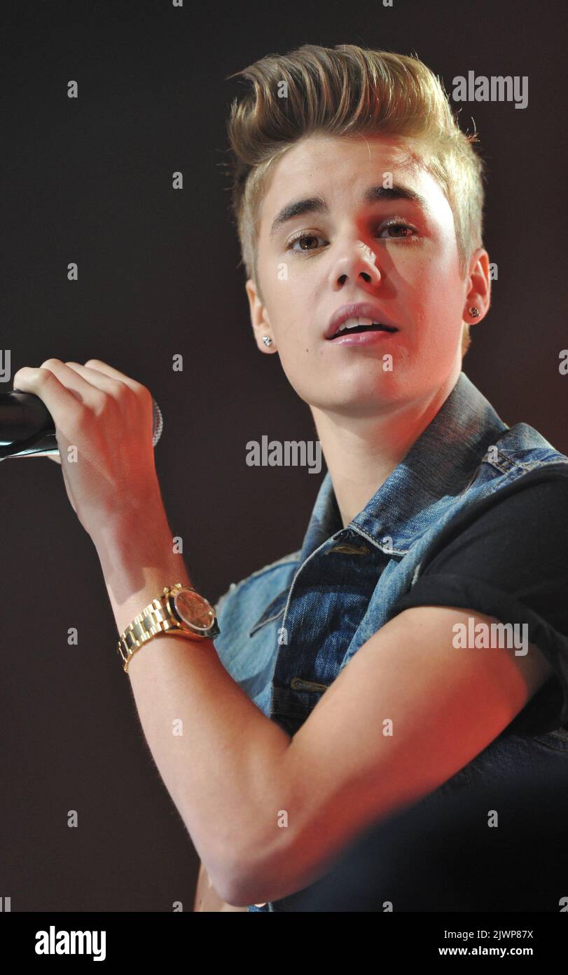 American pop singer Justin Bieber performs at his Justin Bieber ...