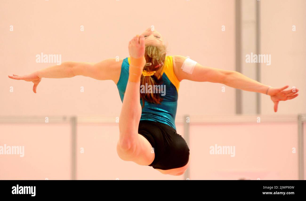 Australian gymnast Lauren Mitchell practices her floor routine during a ...