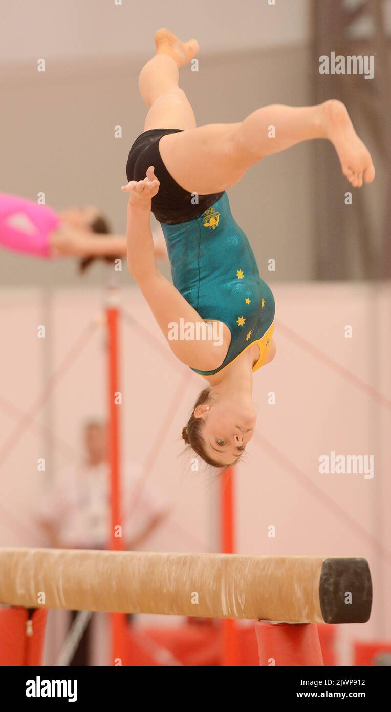 Australian gymnast Georgia Bonora practices a beam routine during a ...