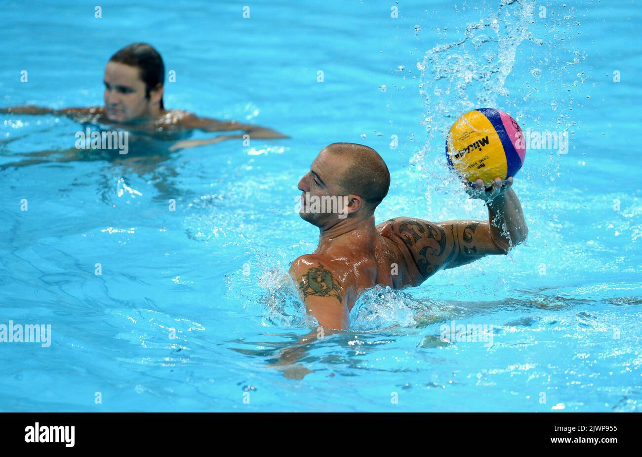 Australian men's water polo player Timothy Cleland in the pool during a ...