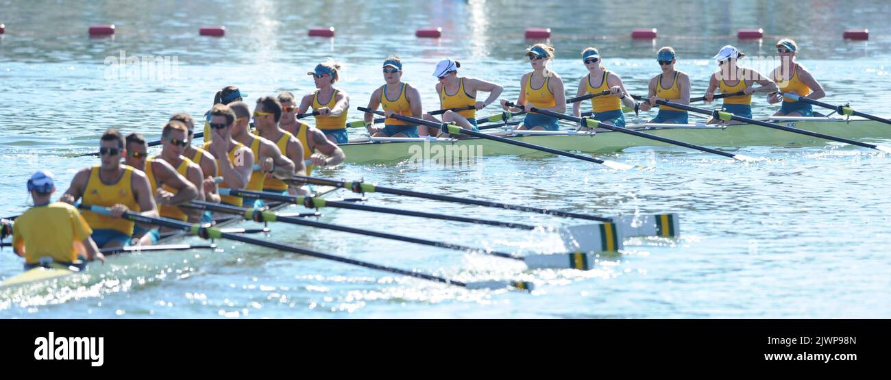 Australian Olympic Rowing Team's men's eight and women's eight during a ...