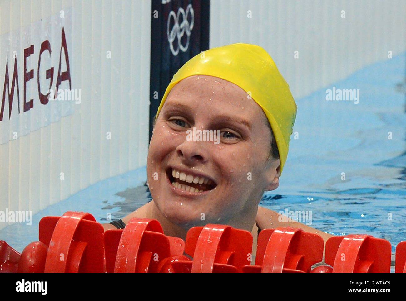 Australian swimmer Leisel Jones smiles after placing third in the ...