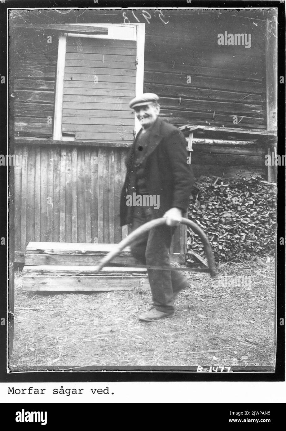 Grandpa even know. Morfar sågar ved Stock Photo - Alamy