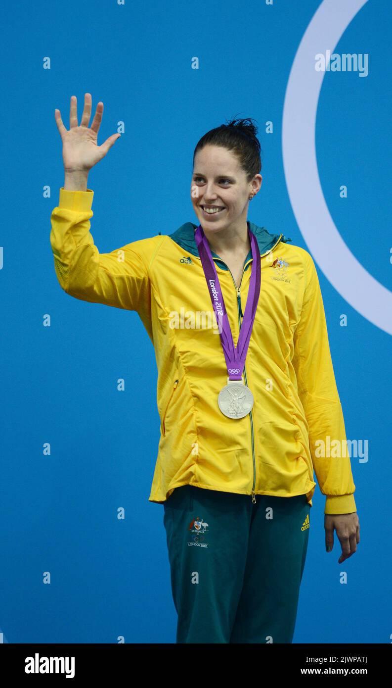 Alicia Coutts of Australia celebrates her silver medal in the women's ...