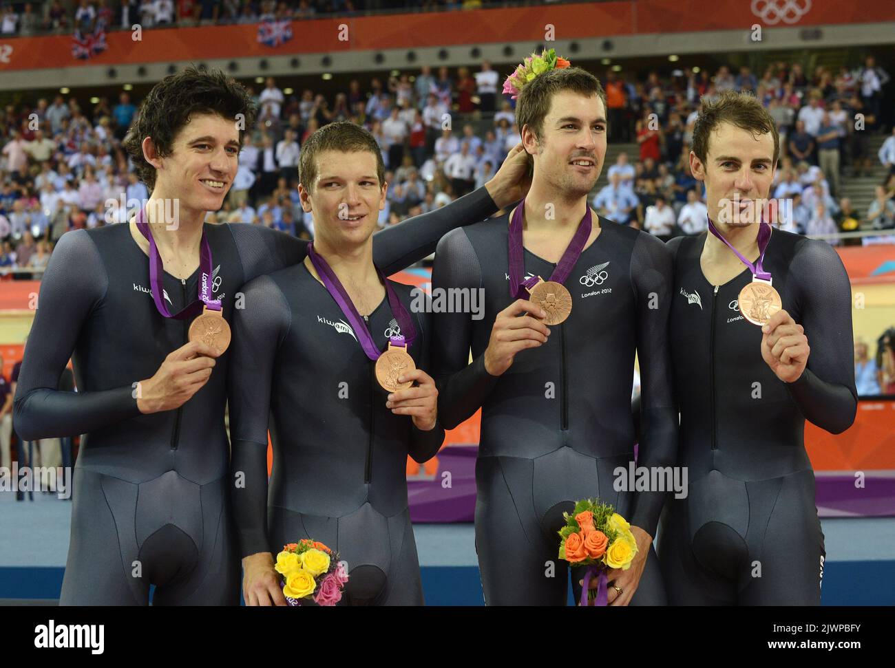 Bronze medalists from New Zealand, Jesse Sergent, Sam Bewley, Aaron ...