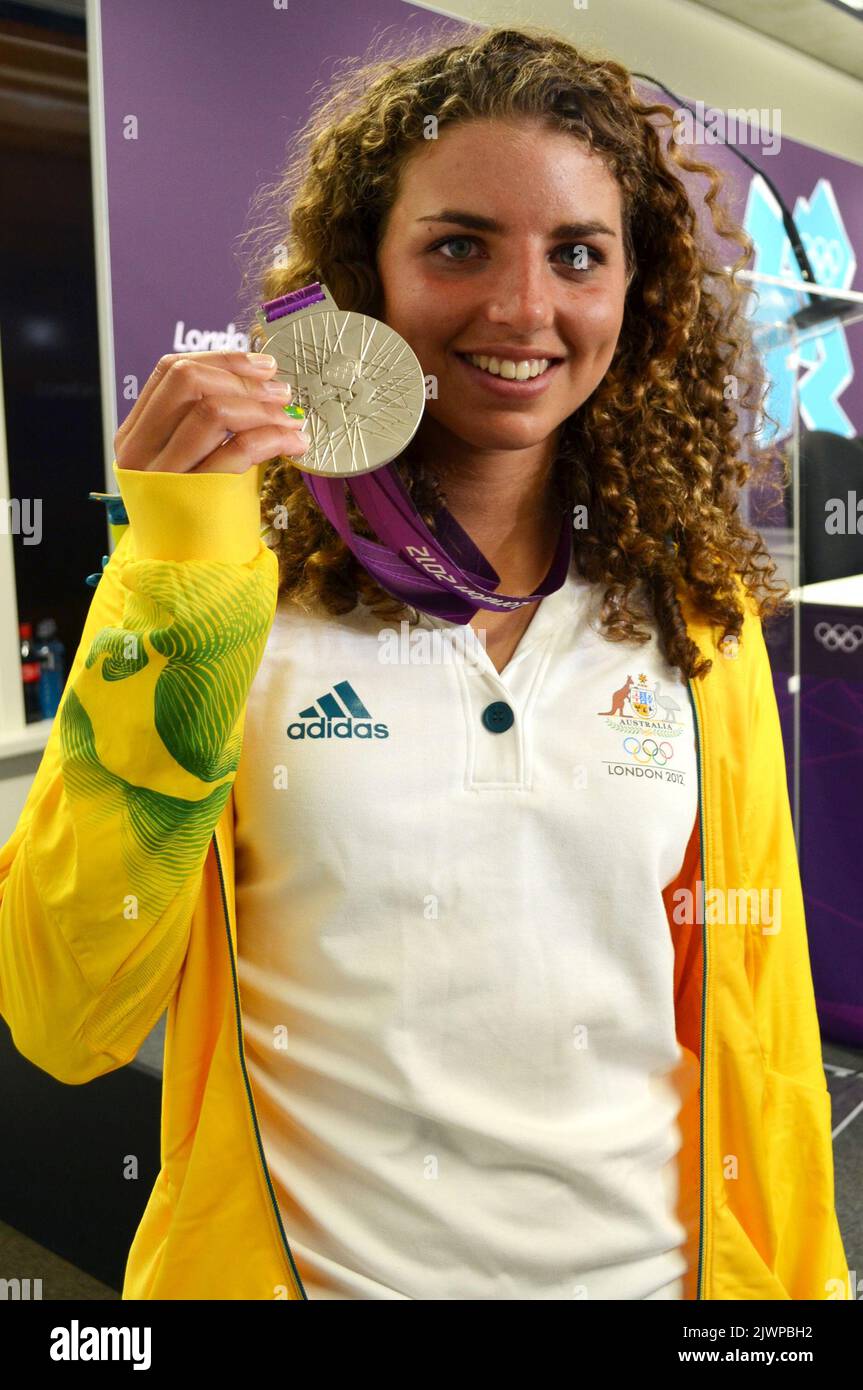 Australian Olympian Jessica Fox, 18, shows her silver medal she won for ...