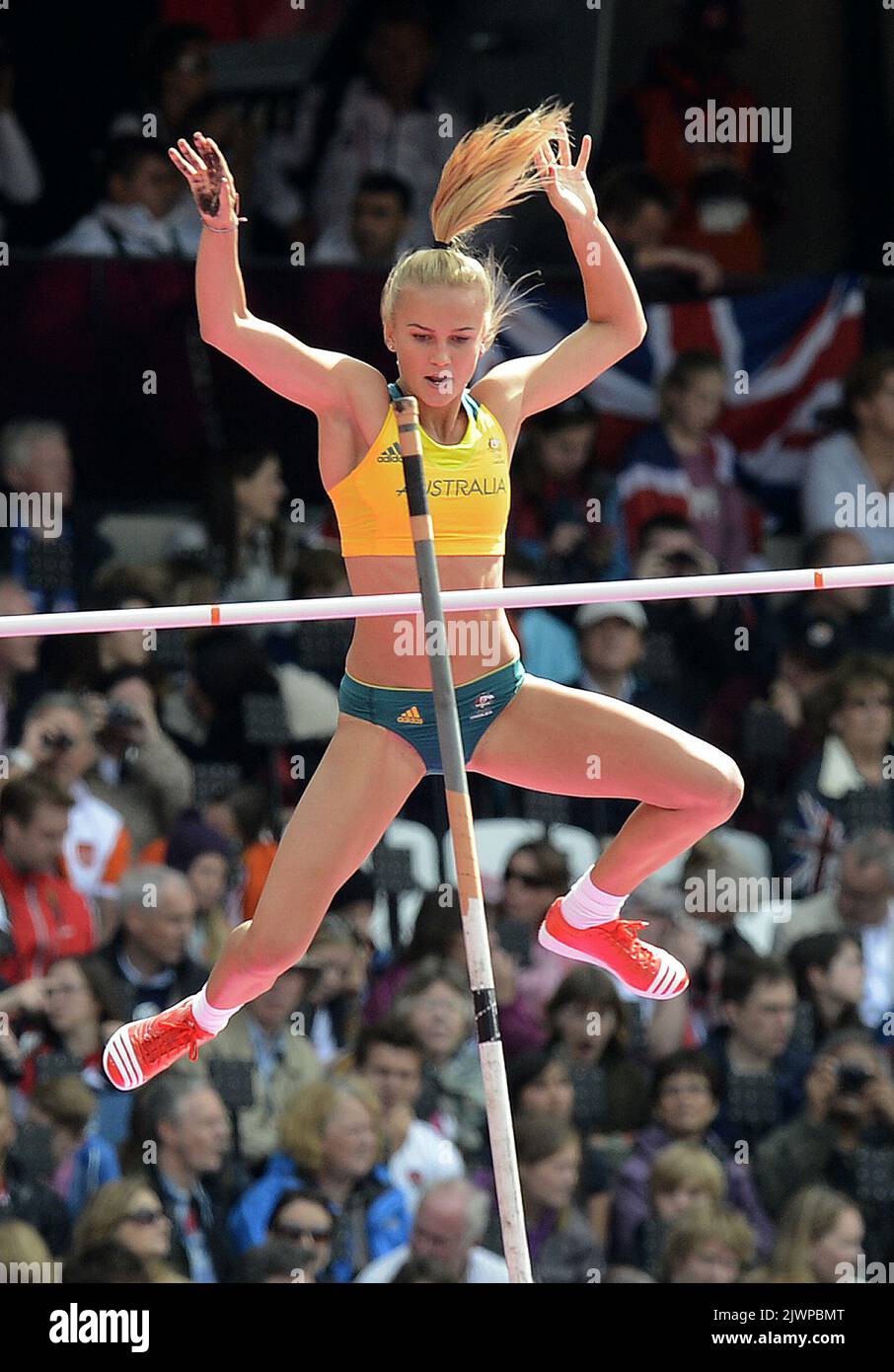 Australian athlete Liz Parnov competes during the Women's Pole Vault ...