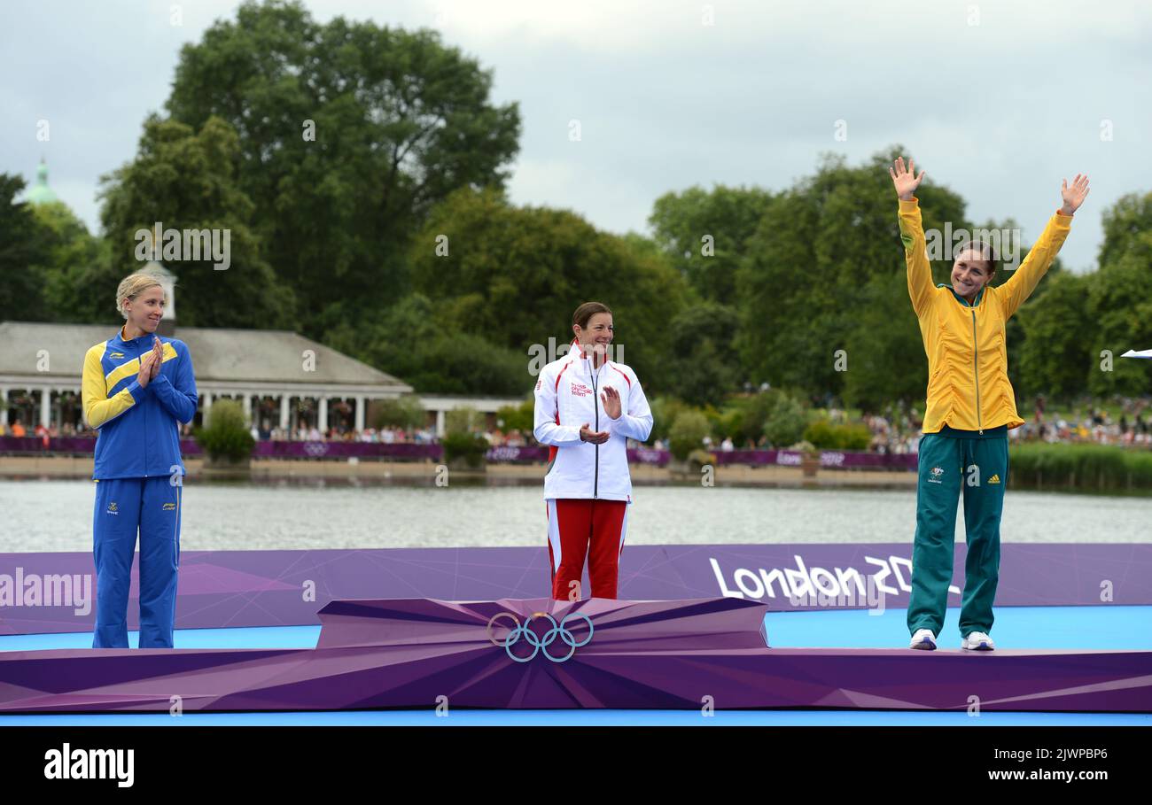 Australia's Erin Densham (right) celebrates her bronze medal in the ...