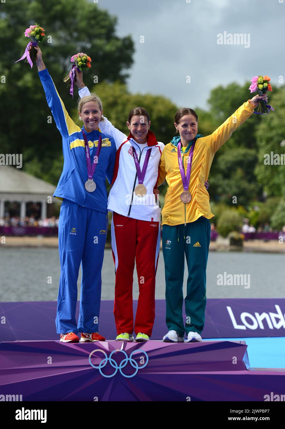 Australia's Erin Densham (right) celebrates her bronze medal in the ...