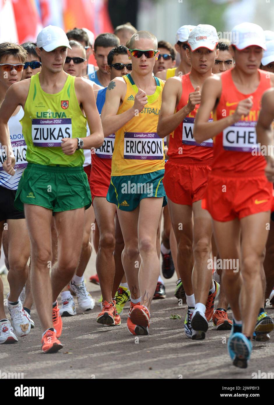 Australian athlete Chris Erikson (centre) compete during the Mens 20km ...