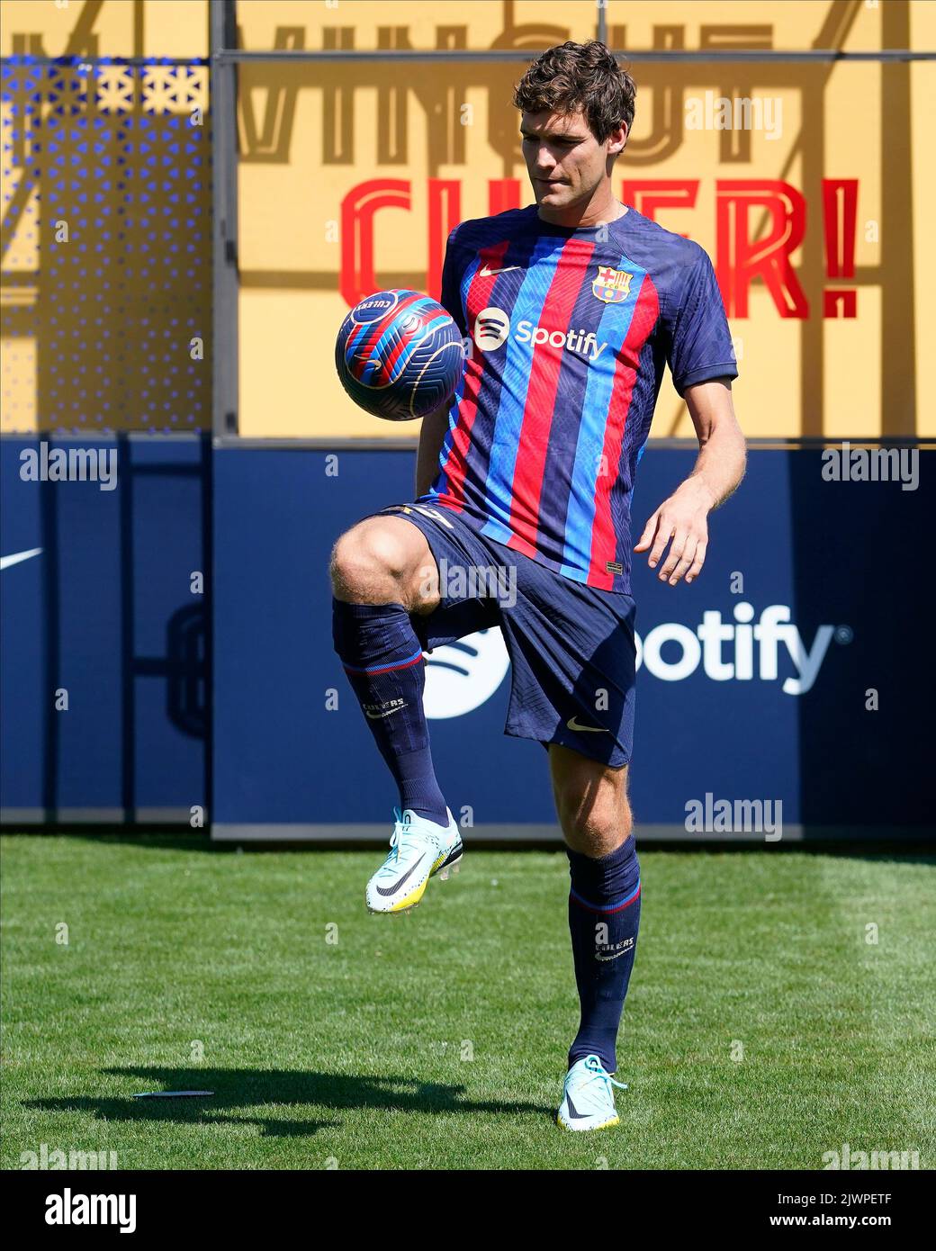 Marcos Alonso during his presentation as new FC Barcelona player at FC ...