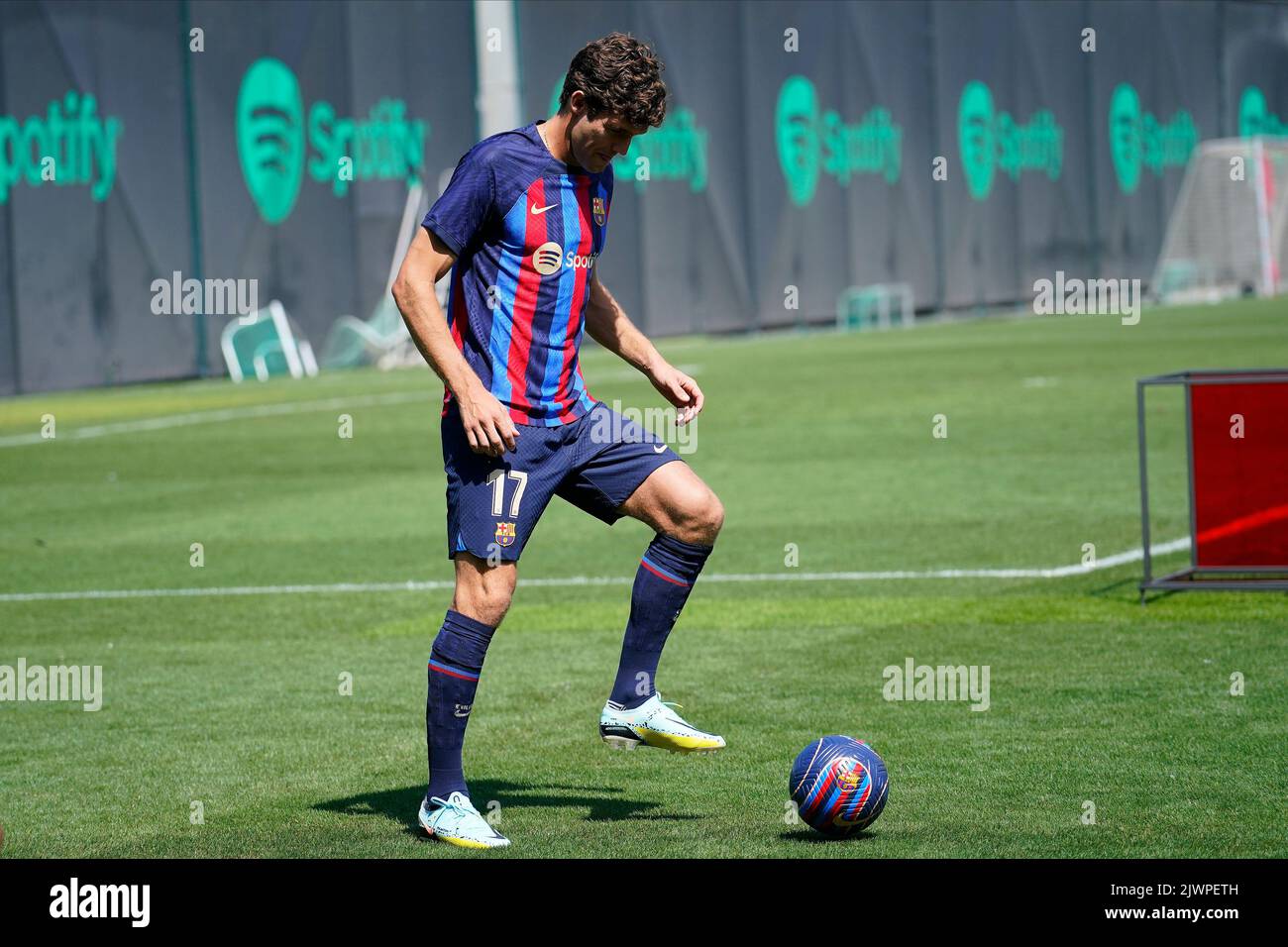 Marcos Alonso during his presentation as new FC Barcelona player at FC ...