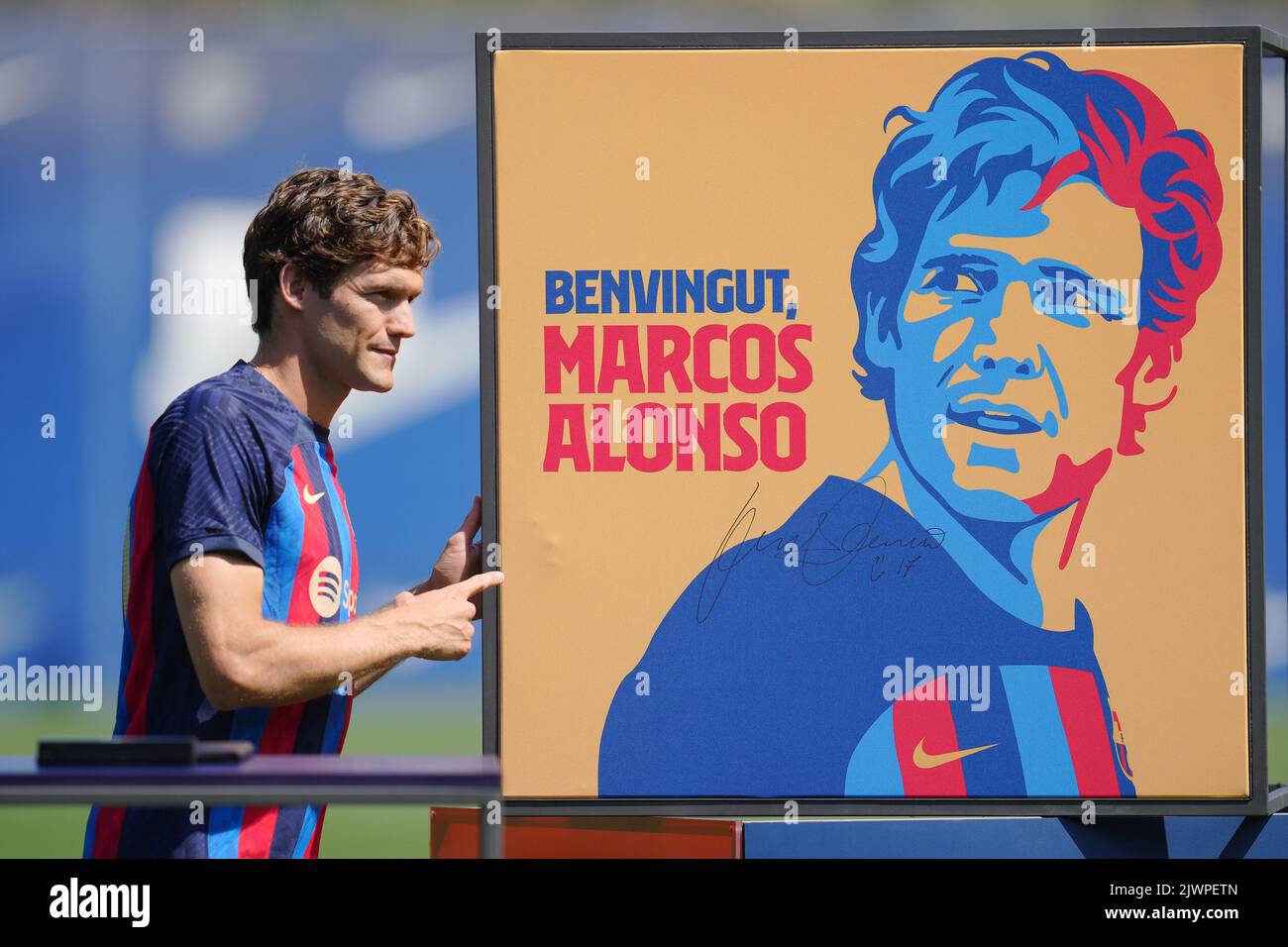 Marcos Alonso during his presentation as new FC Barcelona player at FC ...