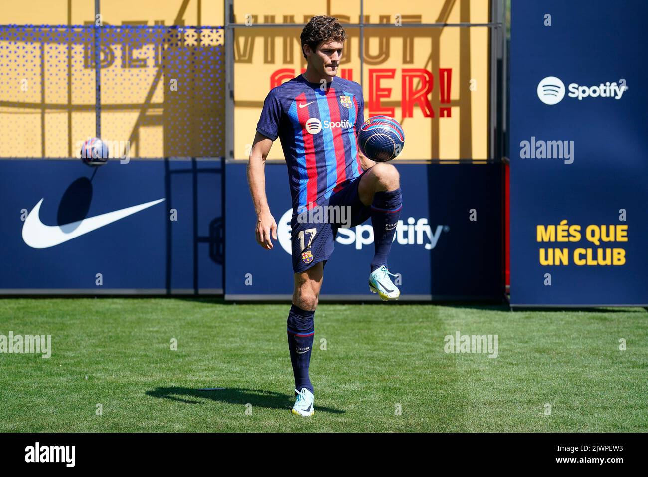 Marcos Alonso during his presentation as new FC Barcelona player at FC ...