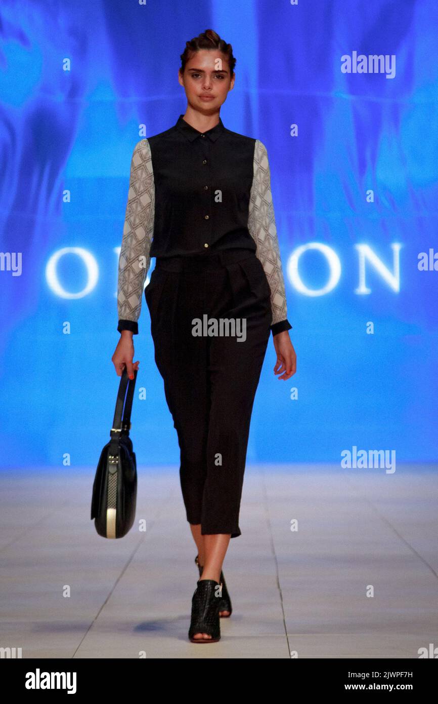 Model Samantha Harris walks down the runway during the Oroton show at ...