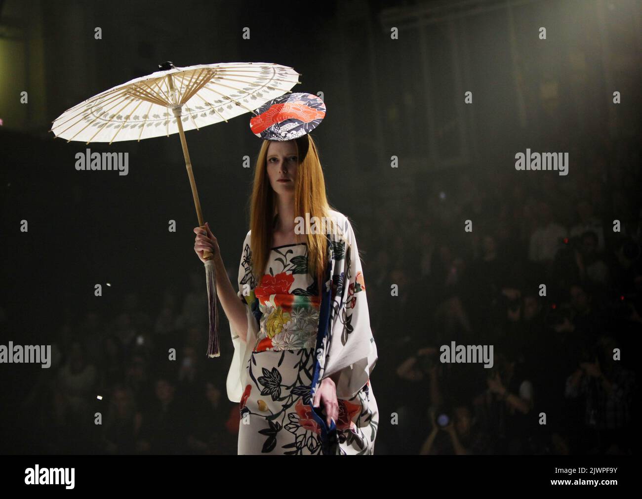 A model walks down the runway during the Akira show at Mercedes-Benz ...
