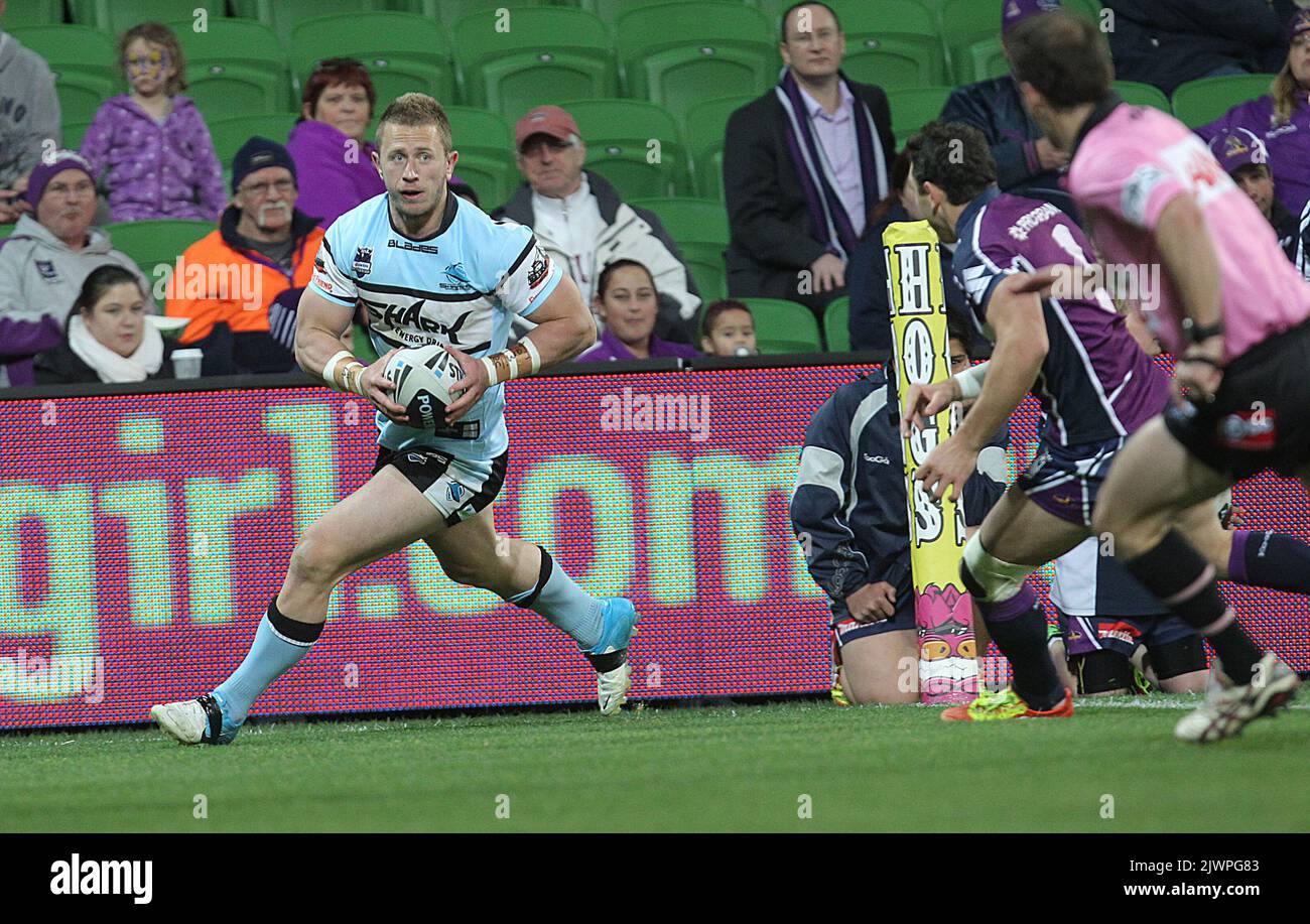 Nathan Stapleton crosses to score during the NRL Rugby League Round 25 ...
