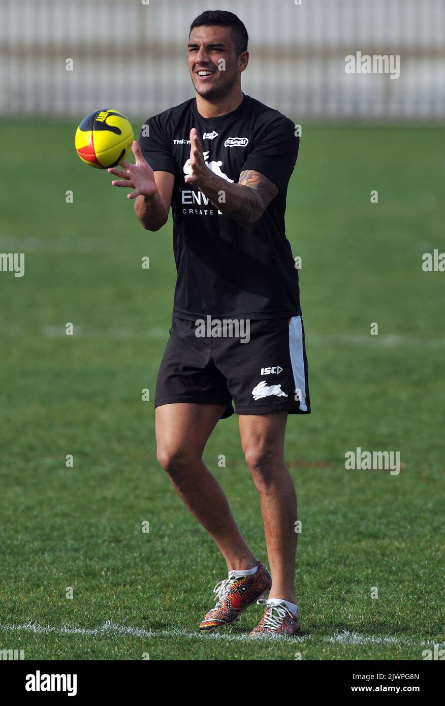 South Sydney rugby league player Dylan Farrell takes part in a training ...