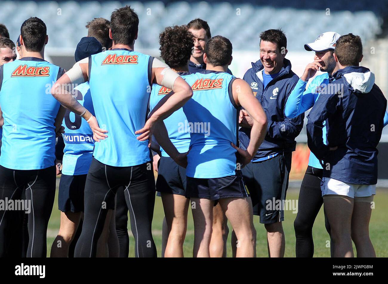 Carlton coach Brett Ratten mixes with players training at Visy Park in ...