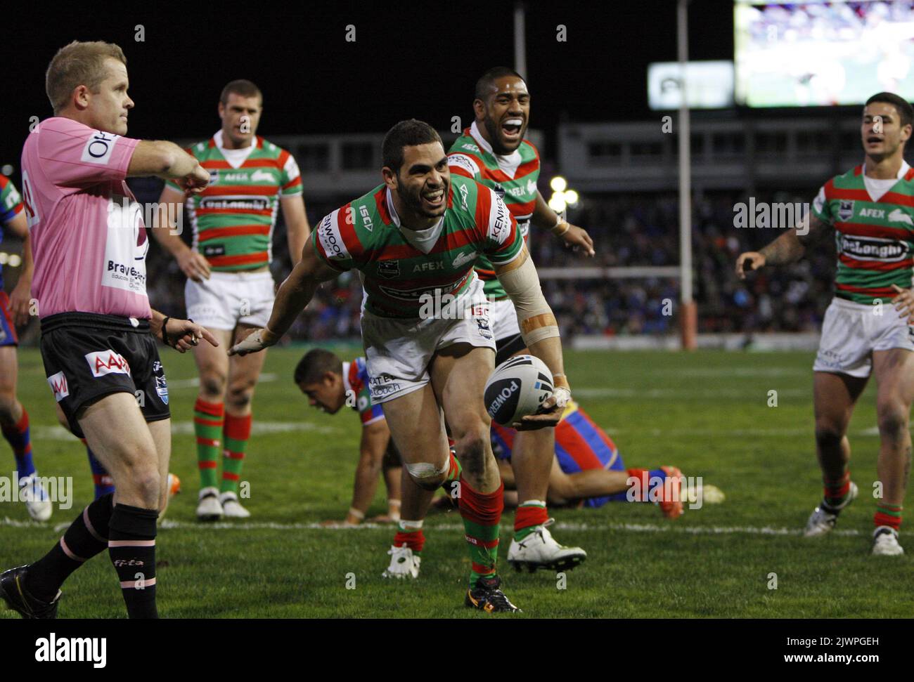 Greg Inglis celebrates his try during the NRL Round 26 match between ...