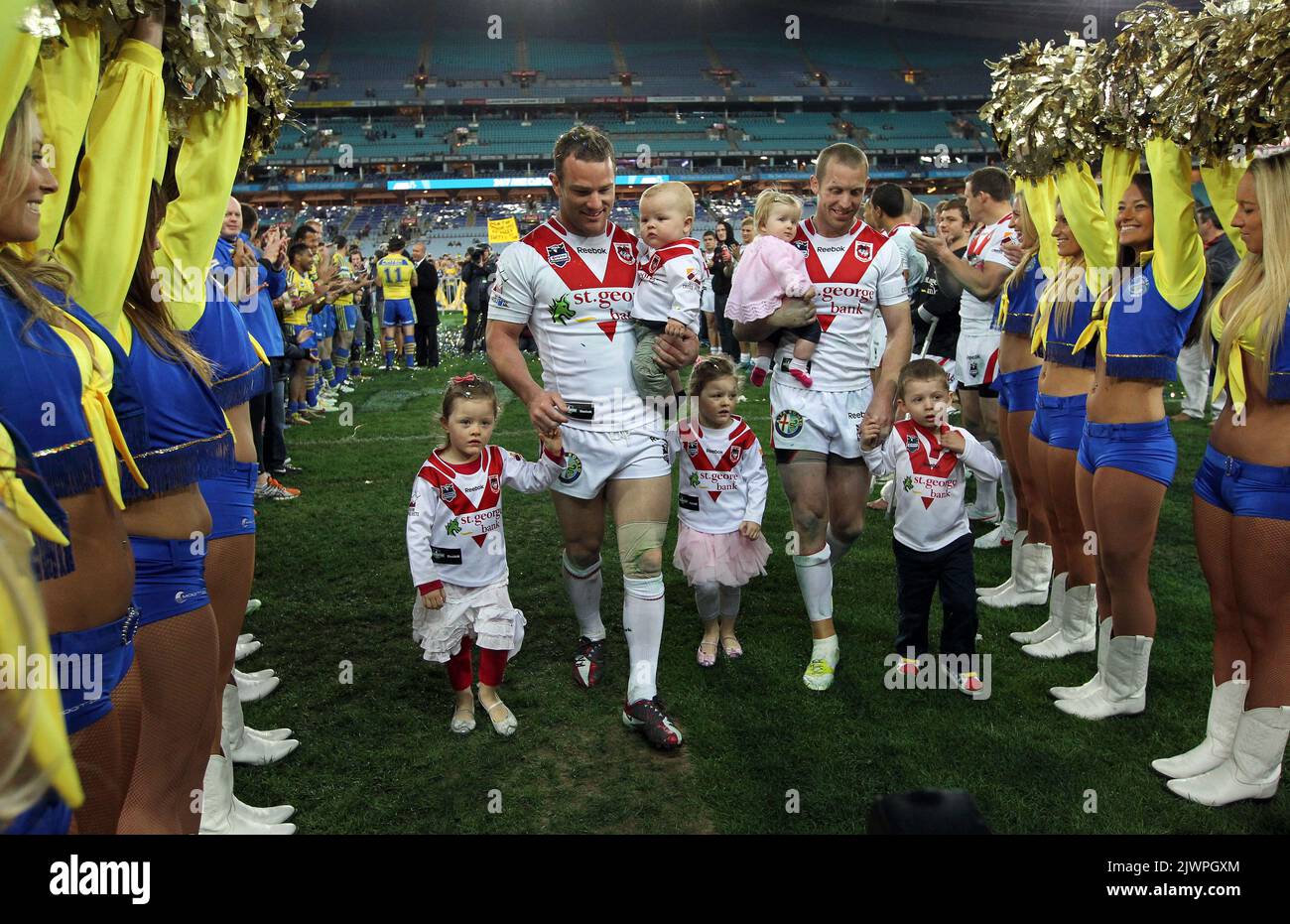 Dean Young and Ben Hornby leave the field during the NRL Round 26 ...