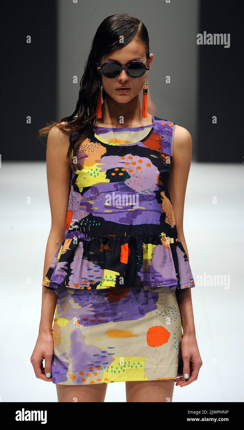 A model wears a Gorman design down the runway during the runway 4 show ...