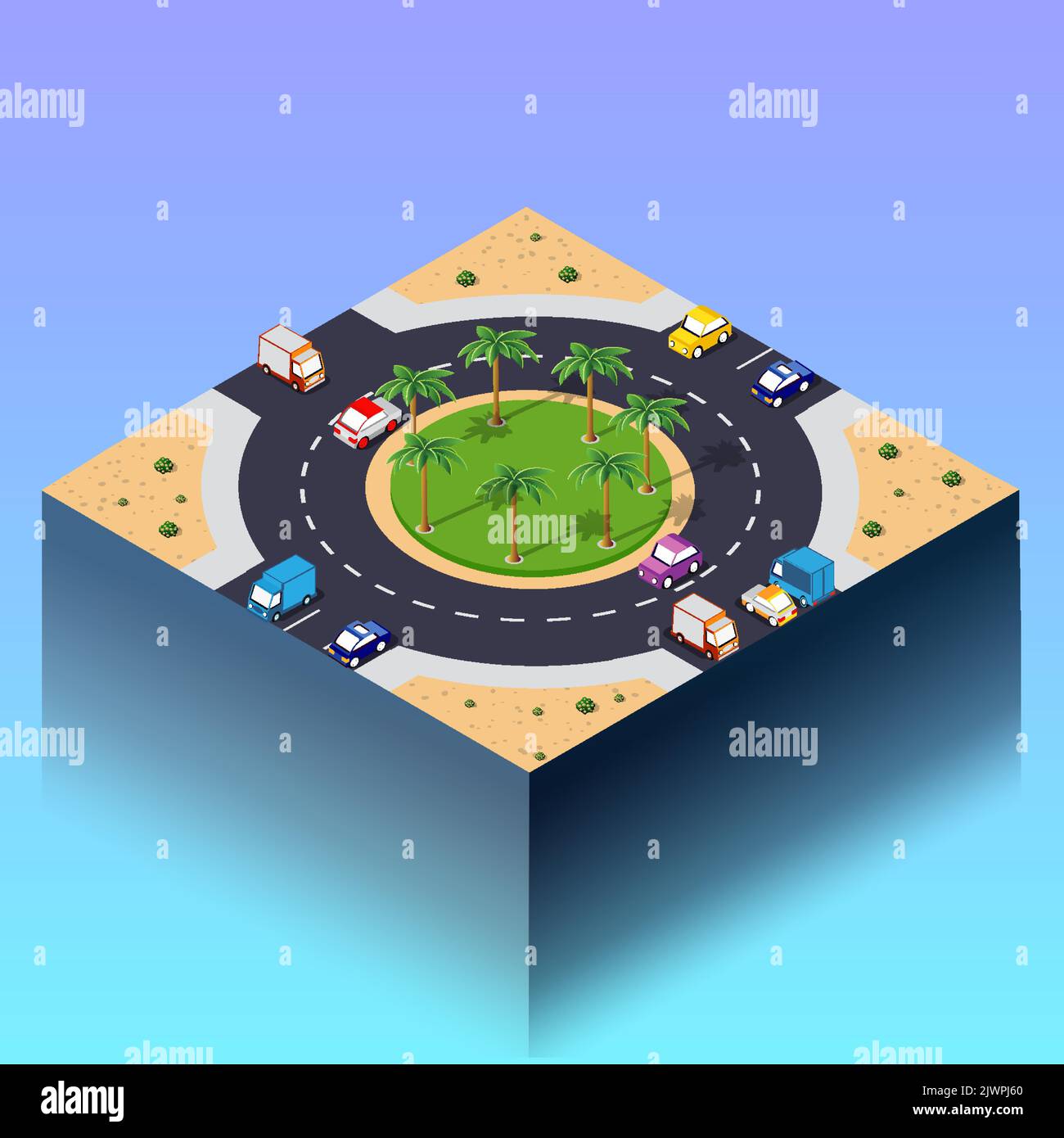 Transportation city streets intersection with houses and trees 3d ...