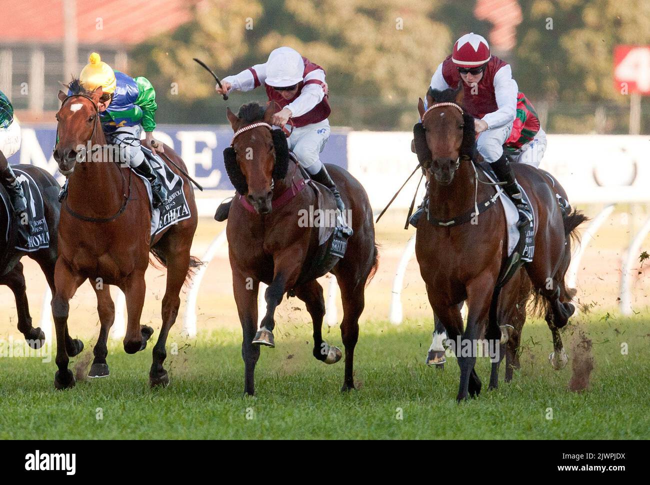 Jockey Tommy Berry rides Epaulette [right] to victory in race 6, Golden ...