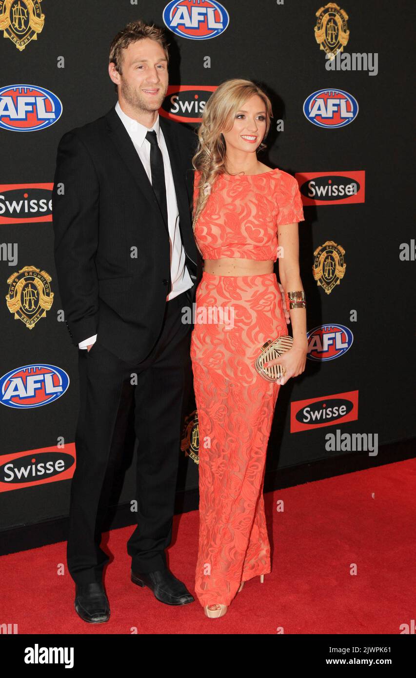 Port Adelaide player Jay Schultz and his wife Amy at the red carpet ...