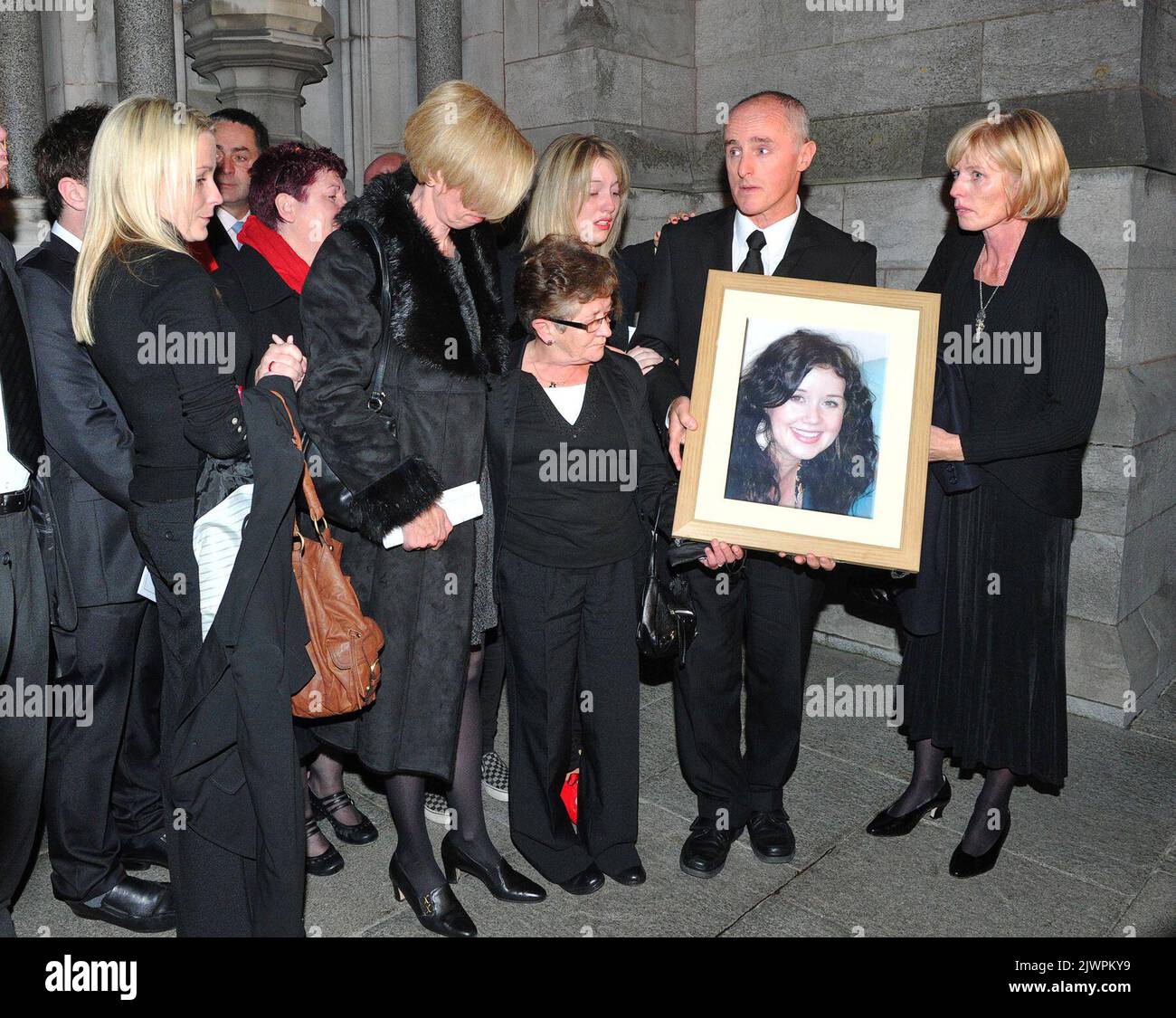 Some of Jill Meagher's family pictured outside the church in Drogheda ...