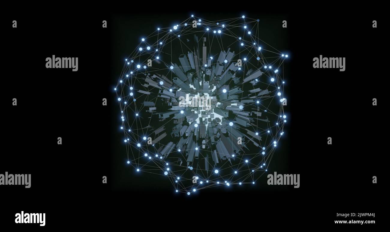 3D rendering of abstract scale-up geometric city on the world in global ...