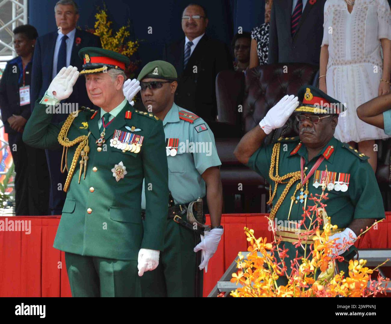 The Prince of Wales salutes the Royal Pacific Islands Regiment at Sir ...