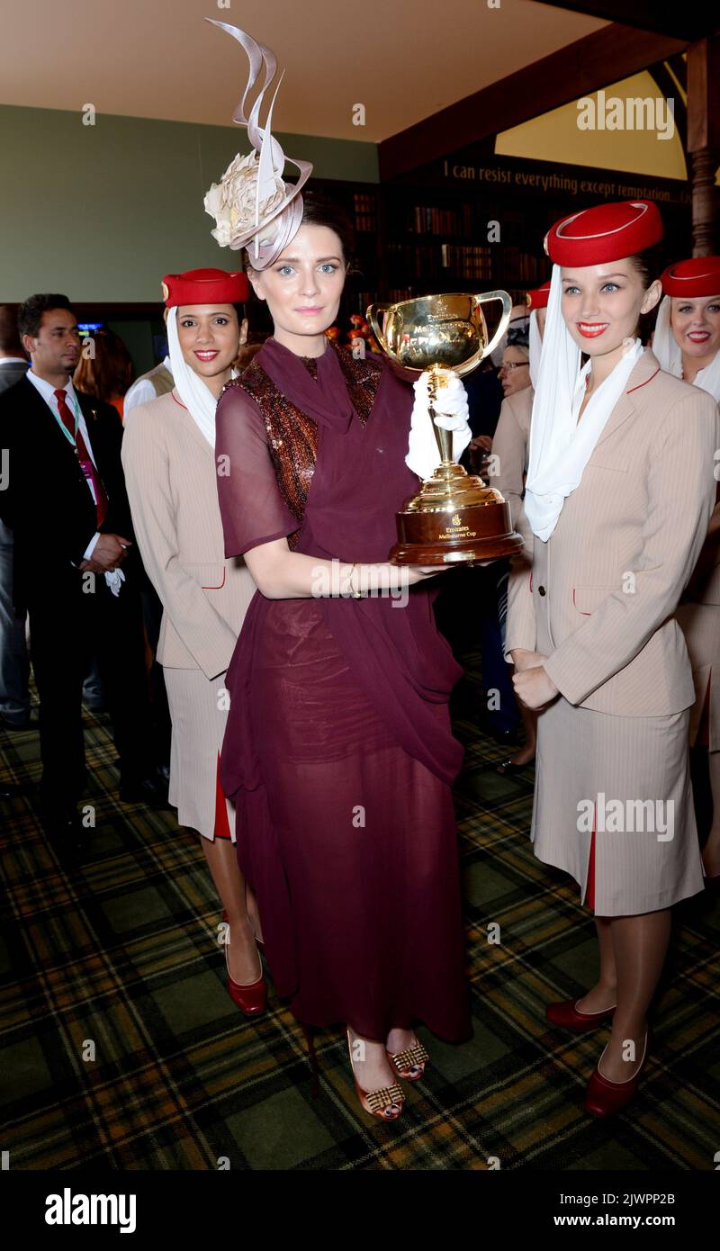 American actor Mischa Barton with the Melbourne Cup at the Emirates ...