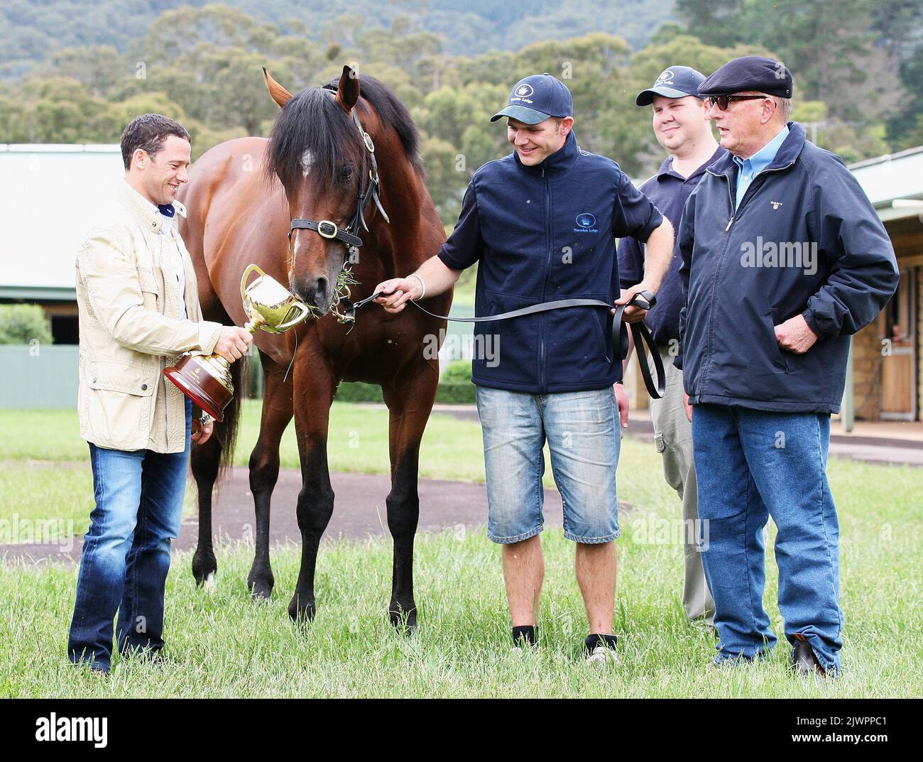 Melbourne Cup winner Green Moon with jockey Brett Prebble (left) and ...
