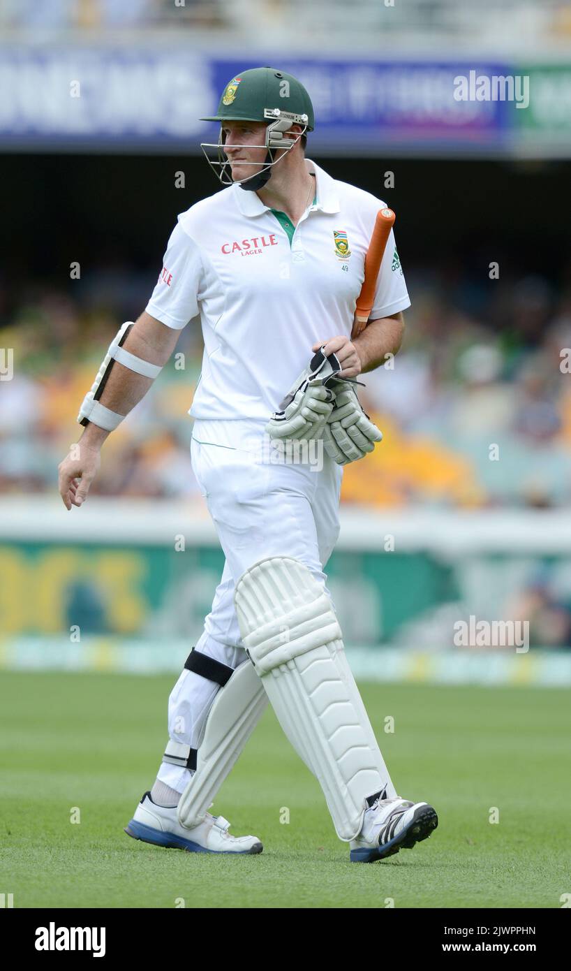 South African captain Graeme Smith looks back after being dismissed by ...
