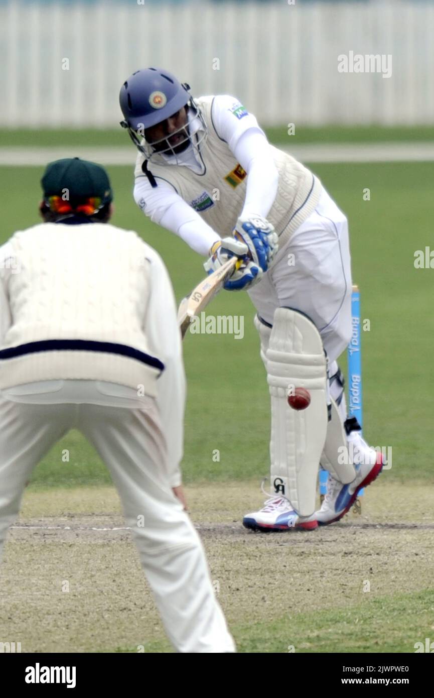 Sri Lanka batsman TM Dilshan hammers the ball away during the Chairman ...